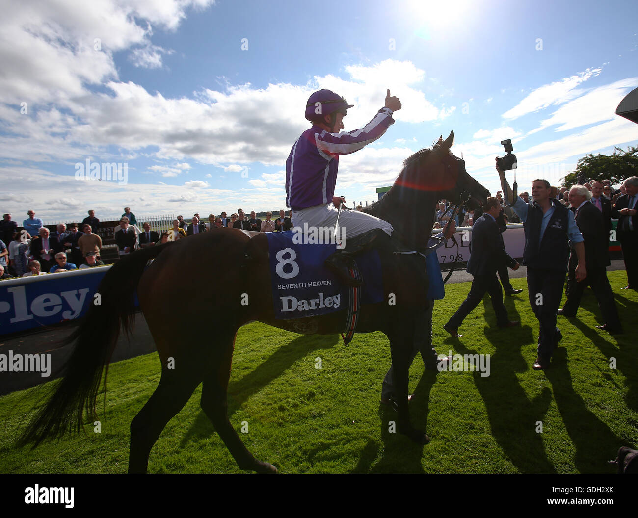 Jockey Seamie Heffernan celebrates aboard Seventh Heaven after winning ...