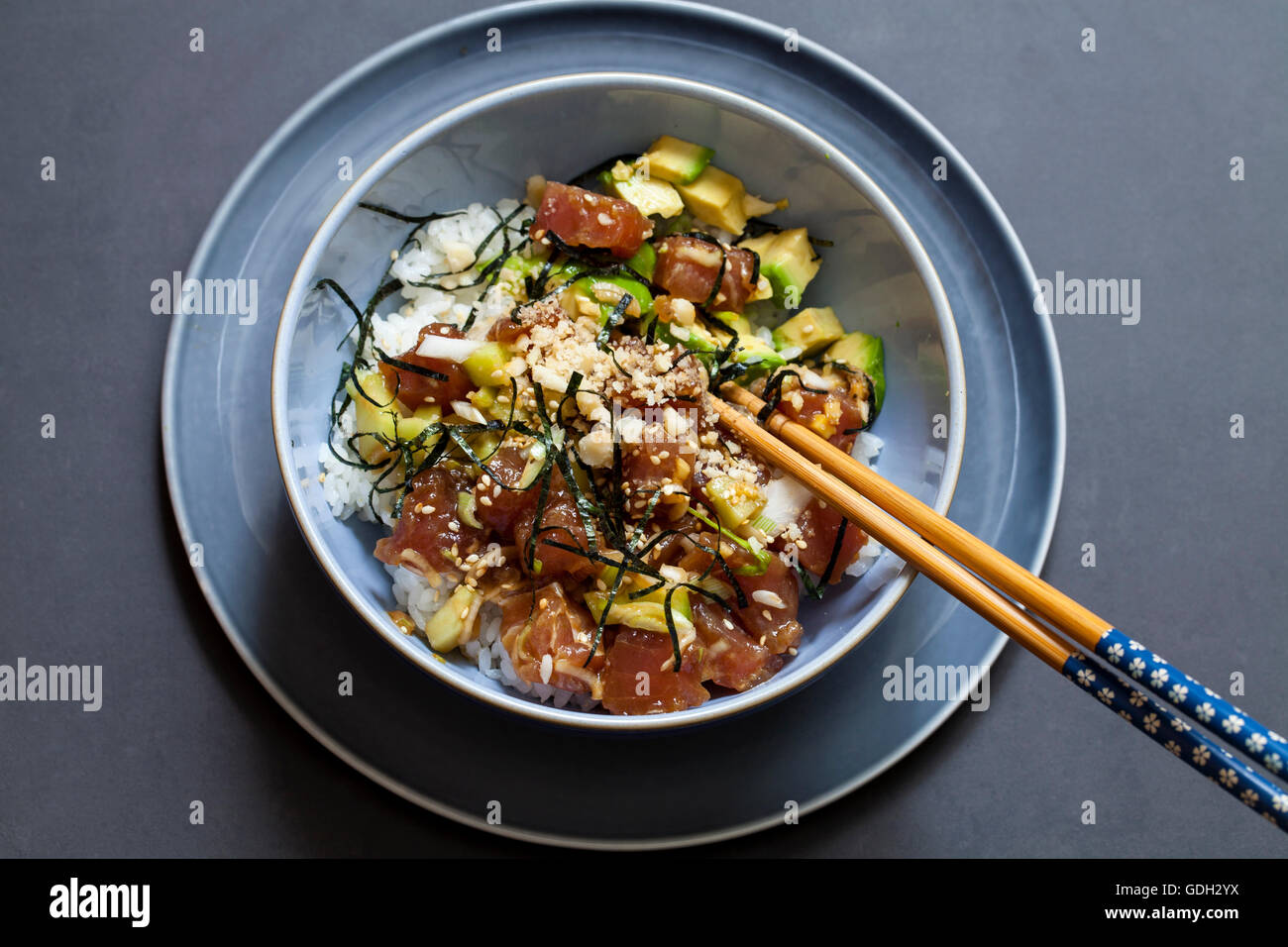 Overhead view hawaiian poke hi-res stock photography and images - Alamy