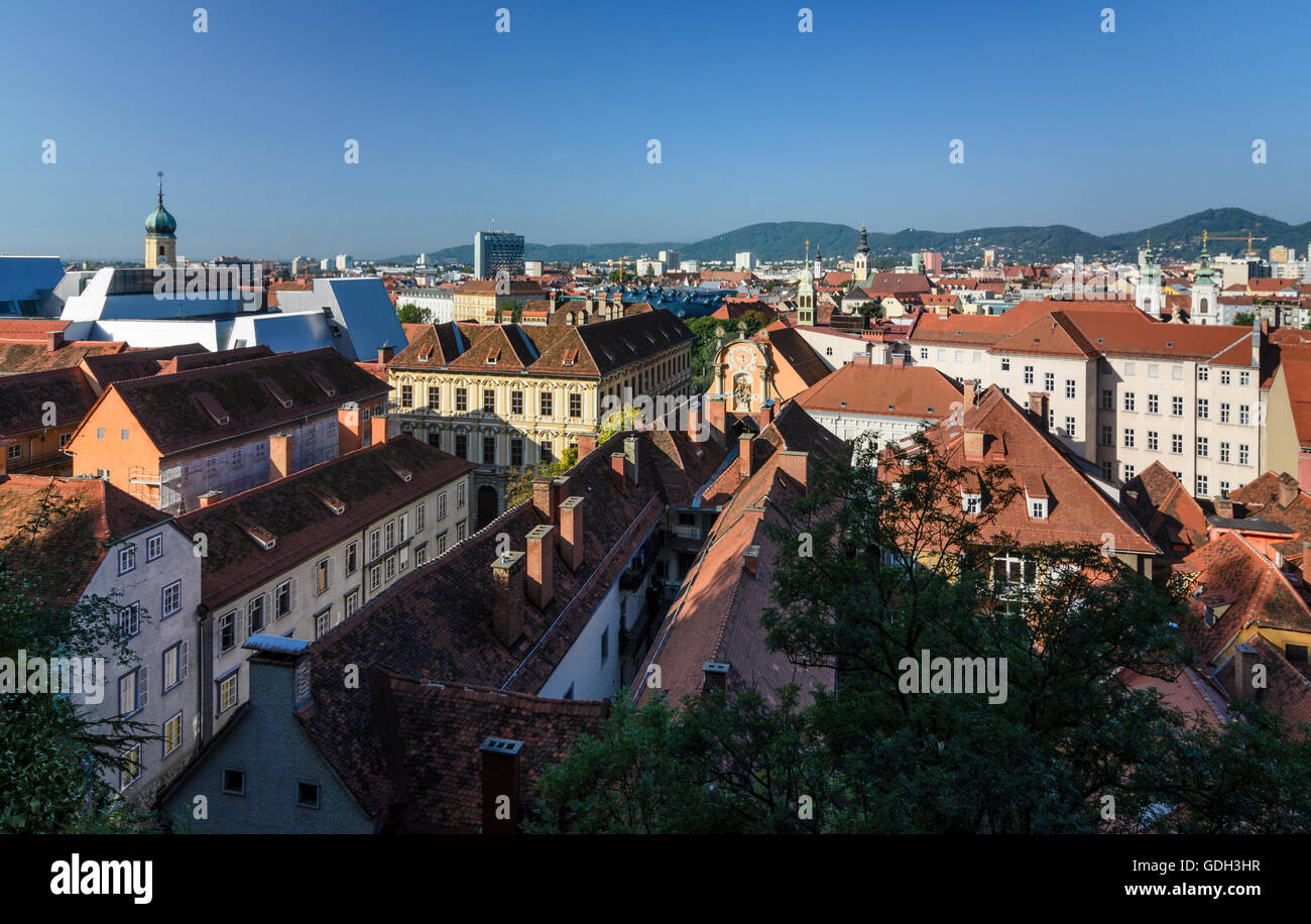 Graz: View from Jubiläumssteig to Old Town and the Kunsthaus, Austria ...