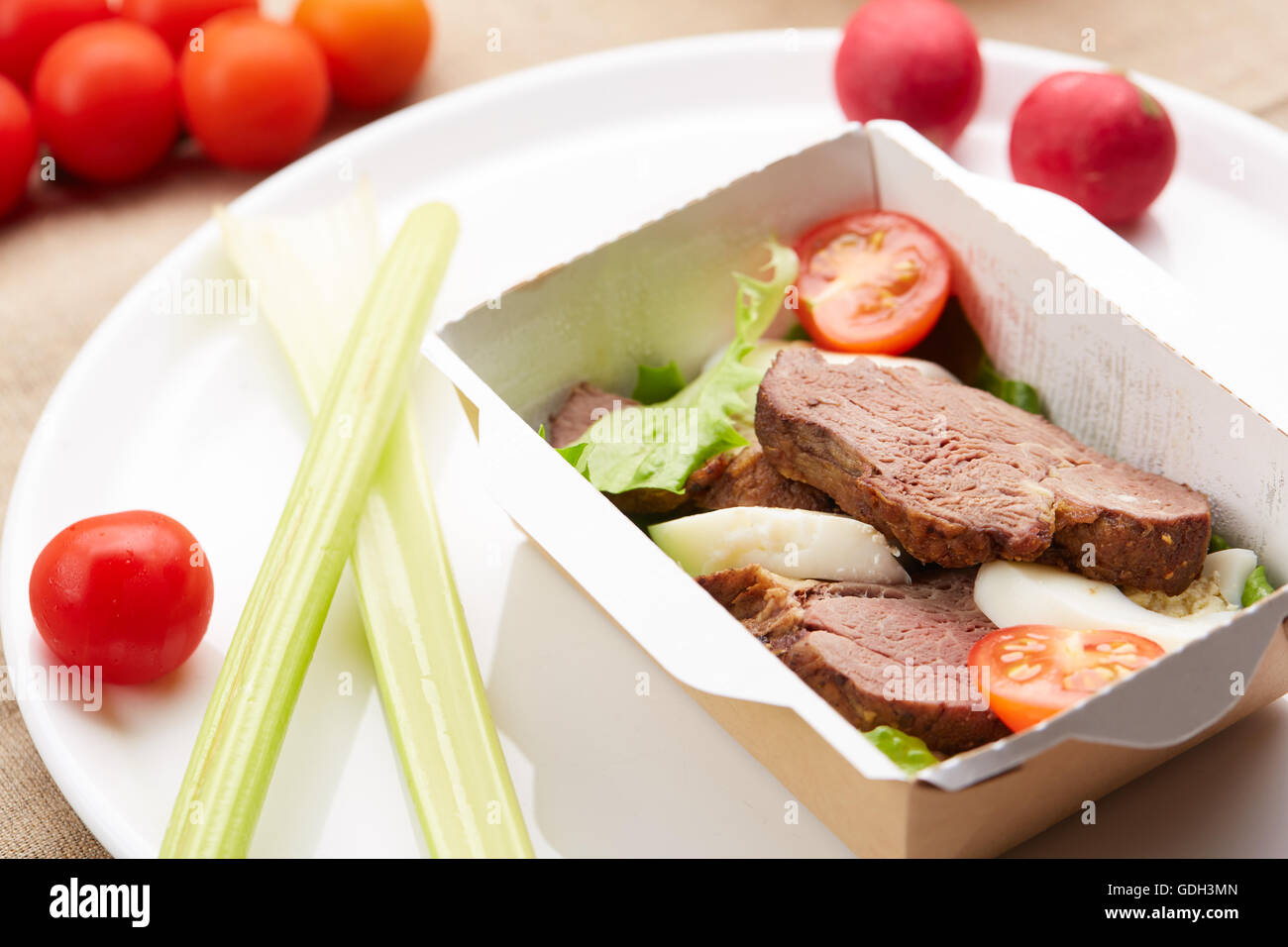 healthy food egg boiled meat and fresh vegetables herbs Stock Photo - Alamy