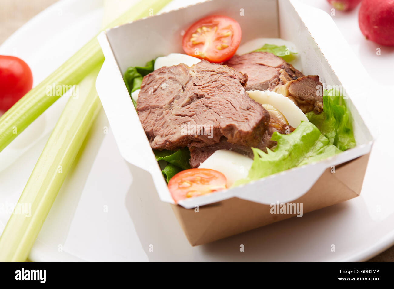 healthy food egg boiled meat and fresh vegetables herbs Stock Photo - Alamy