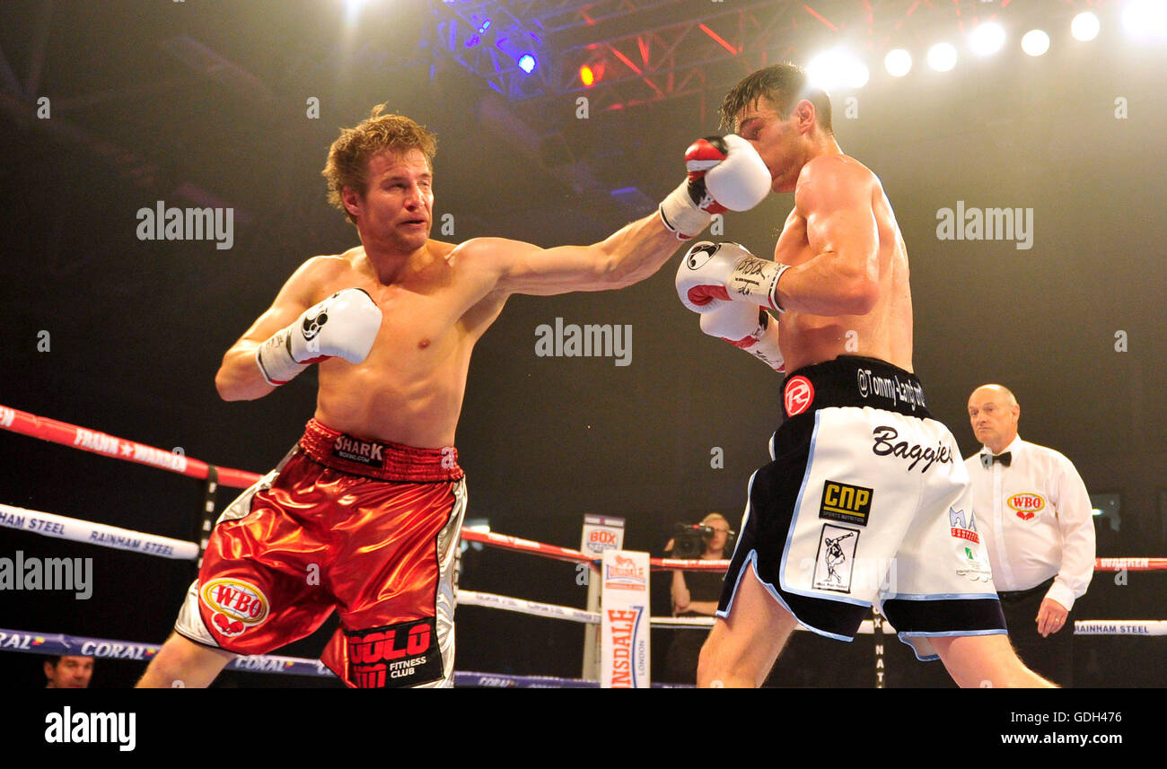 Tommy Langford (right) in action against Timo Laine during their WBO ...