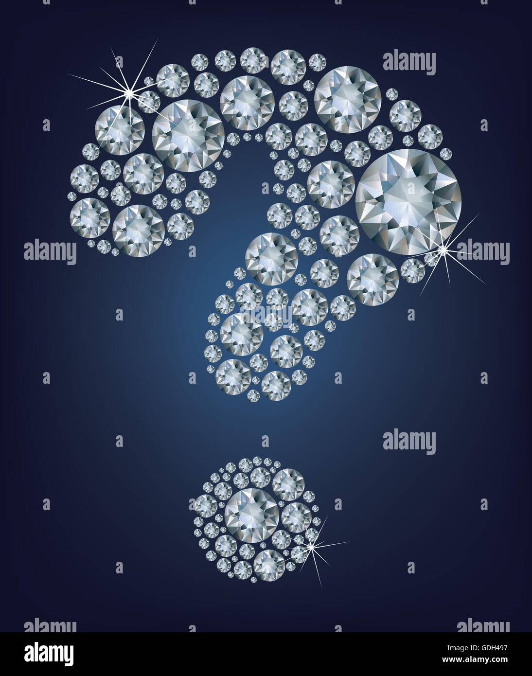 question-mark shape made up a lot diamond on the black background Stock ...