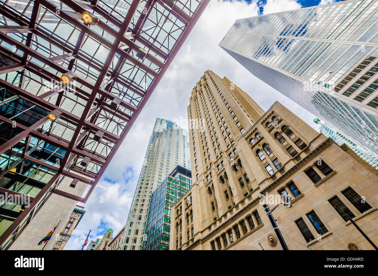 TORONTO, CANADA - JULY 2, 2016: Modern buildings from low angle view ...
