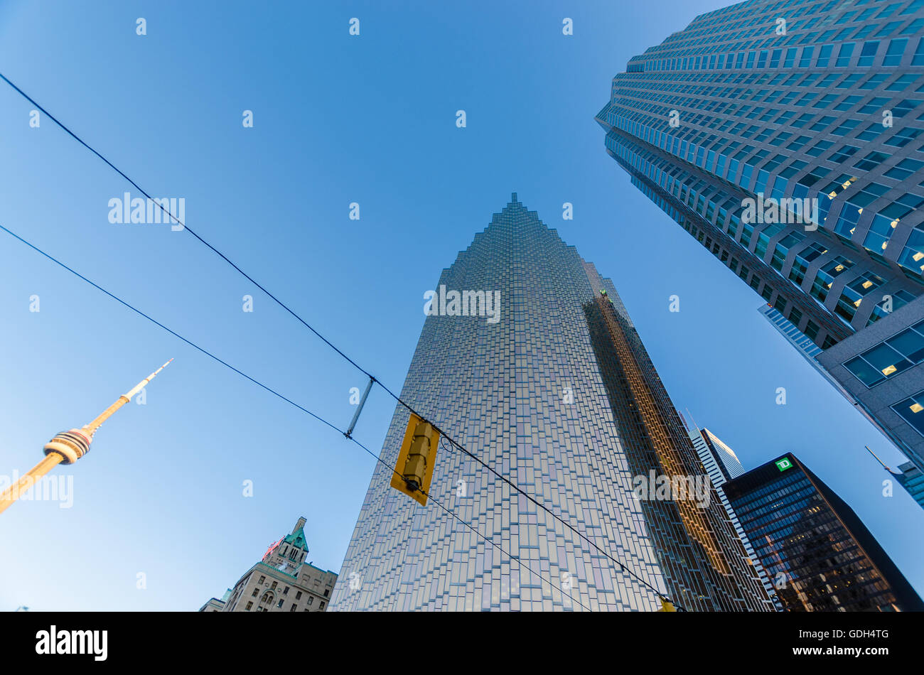 TORONTO, CANADA - JULY 2, 2016: Modern buildings and CN tower from low ...