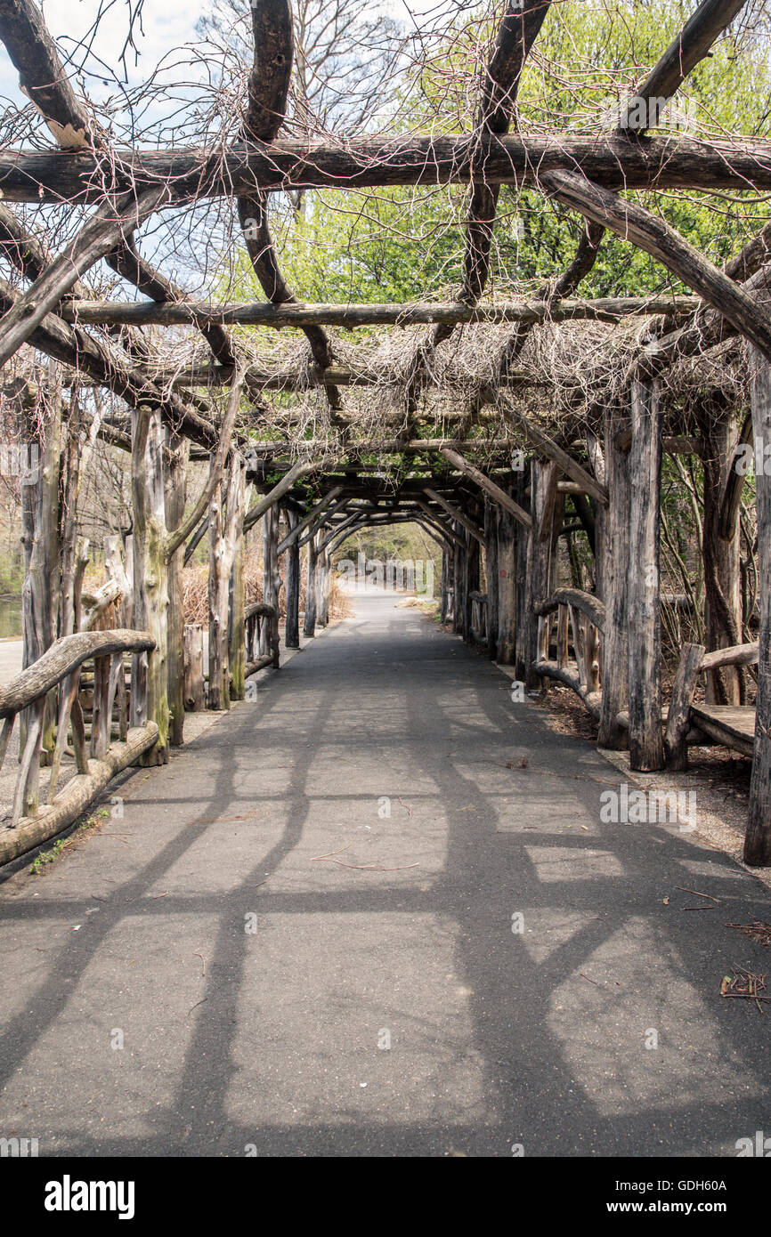 Rustic park walkway through arbor trellis in Prospect Park Brooklyn New ...