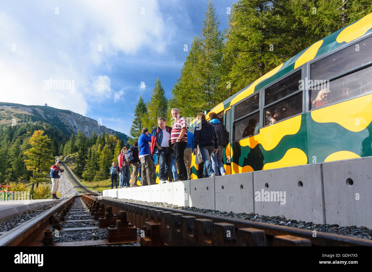 Furnicular cogwheel railway schneebergbahn at the passing loop station ...