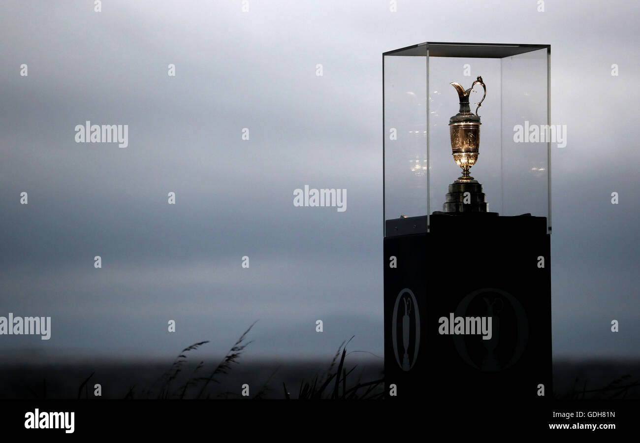 The Claret Jug trophy lit up before the start of day four of The Open ...