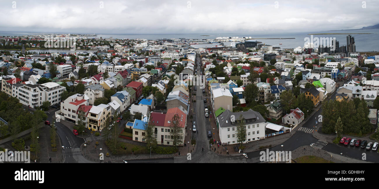 Iceland: skyline of Reykjavik, the capital and largest city of the ...
