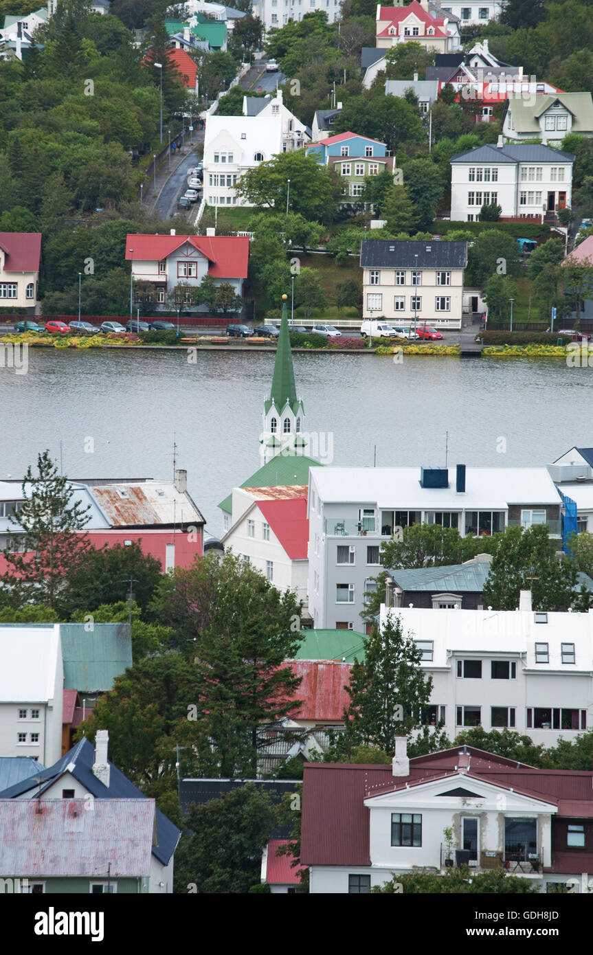 Iceland: skyline of Reykjavik, the capital and largest city of the ...