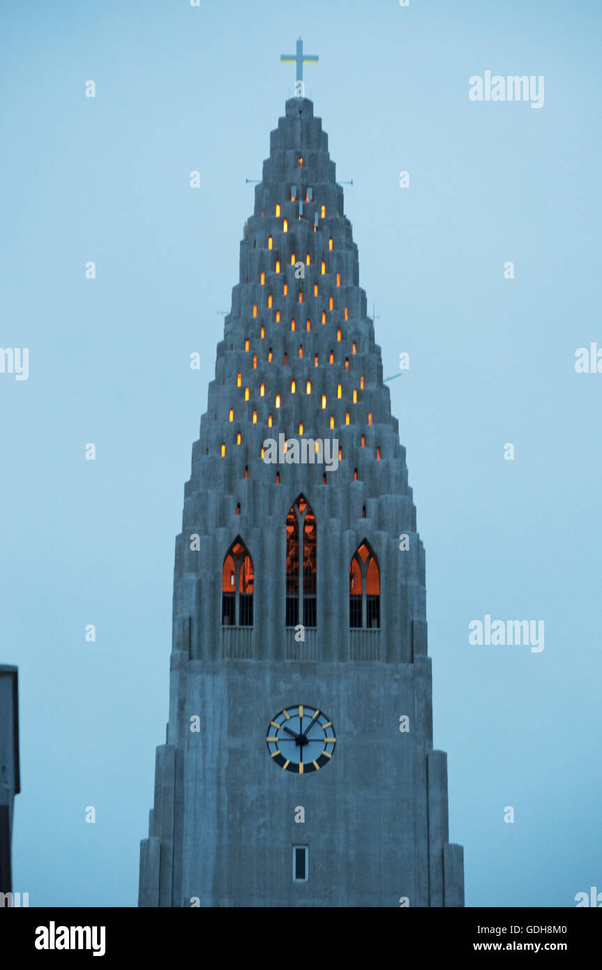 Reykjavik hallgrimskirkja clock hi-res stock photography and images - Alamy