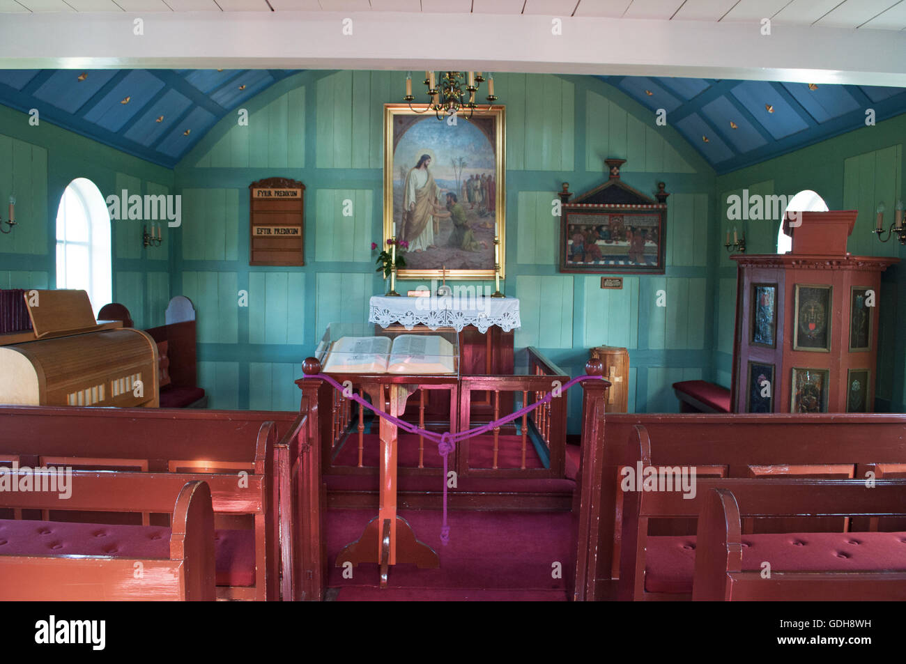 Iceland: the interior of Thingvellir church, built in 1859. Thingvellir ...