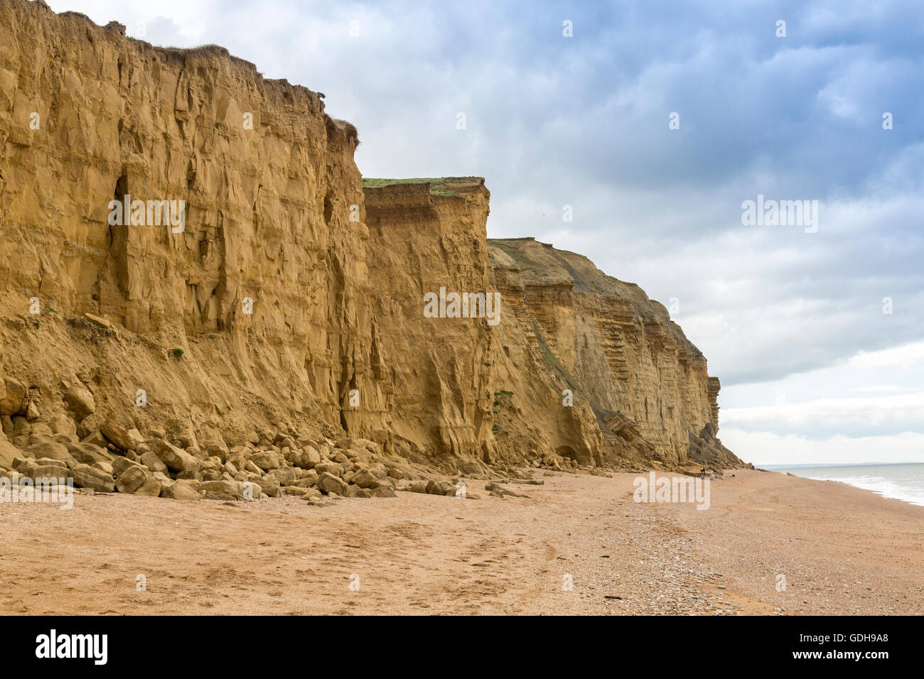 Cliffs falls after winter storms at Burton Cliff near Burton Bradstock ...