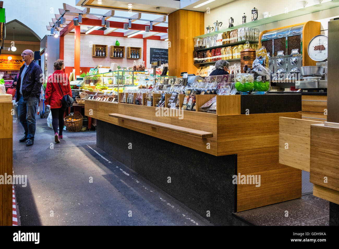 Germany, Stuttgart, Markthalle. Old market hall with stalls and ...