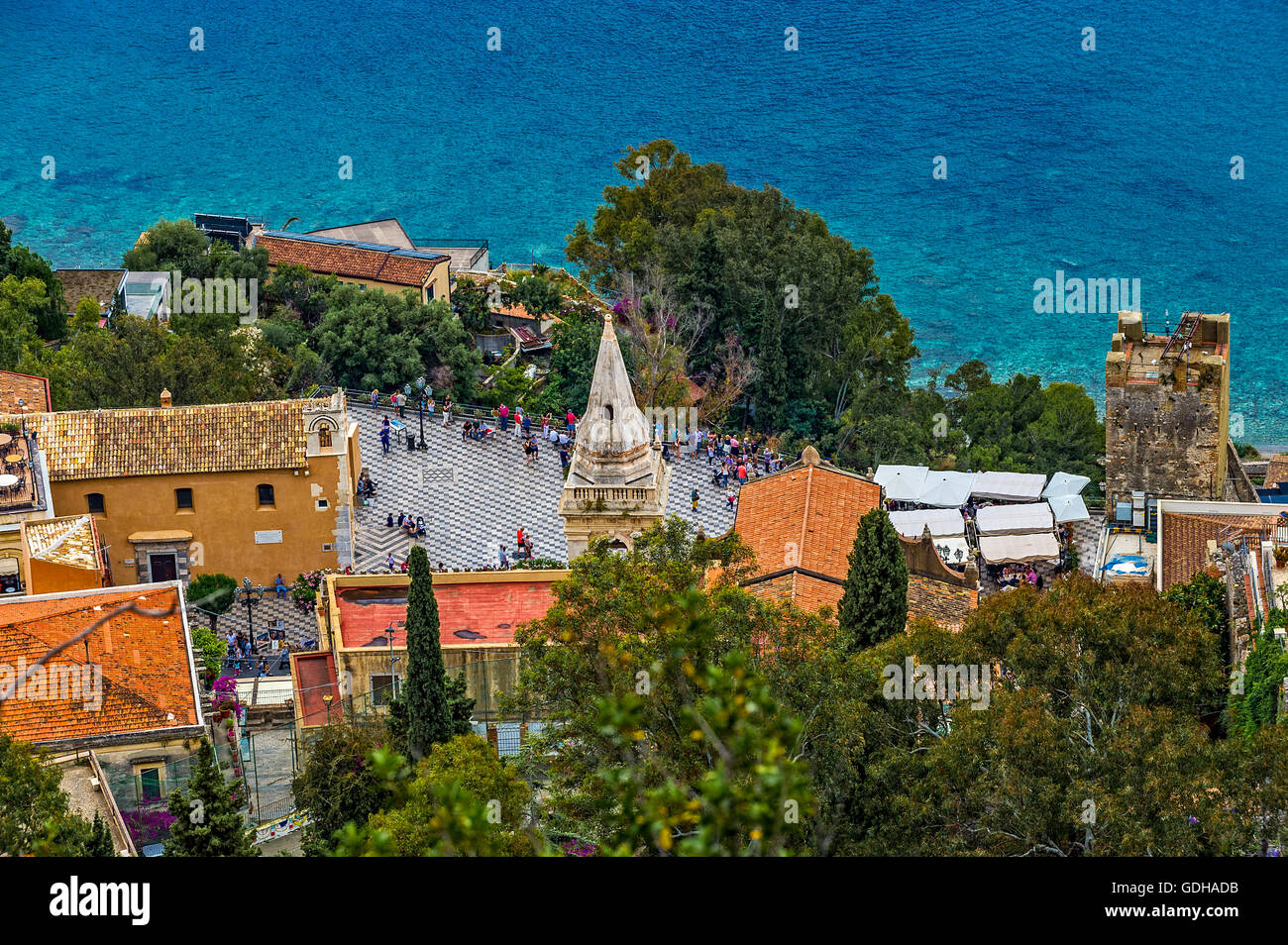 Italy Sicily Taormina View of Piazza IX Aprile Stock Photo - Alamy