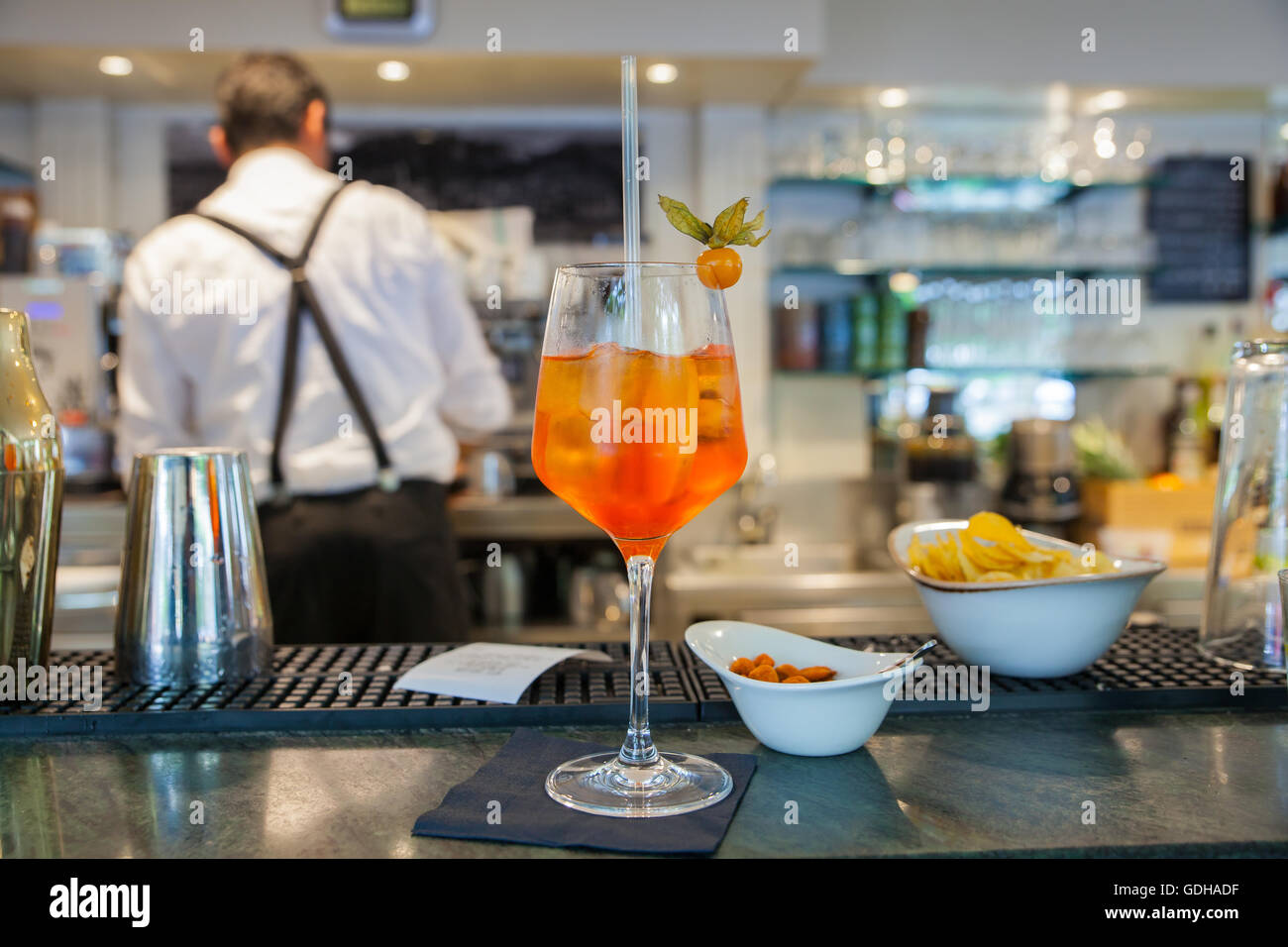 Spritz famous italian drink on counter bar Stock Photo - Alamy