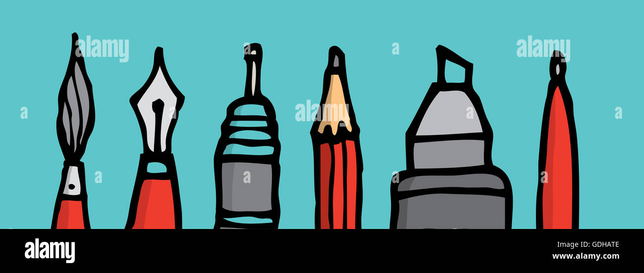 Cartoon illustration of five different writing tips Stock Photo - Alamy