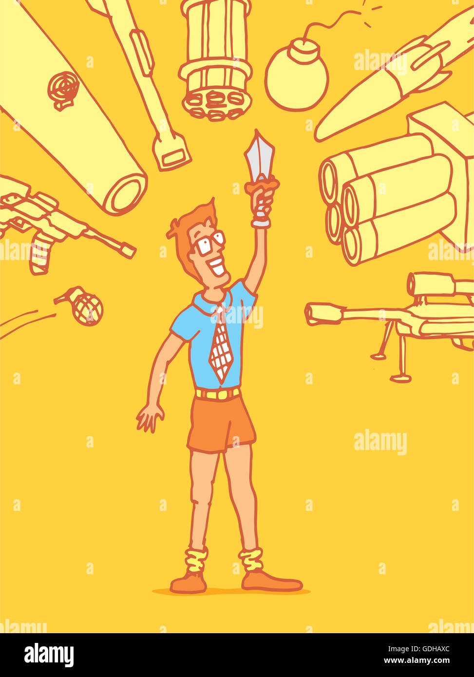 Cartoon illustration of a vulnerable novice man under attack Stock ...