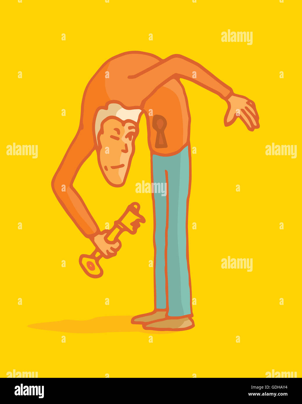 Cartoon illustration of a man opening his secrets with a key Stock ...