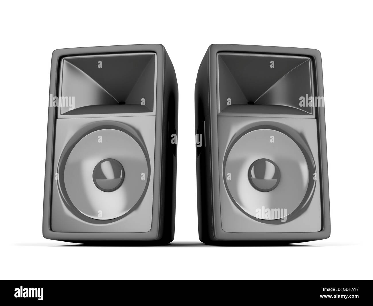 Pair of big loudspeakers on white background Stock Photo - Alamy