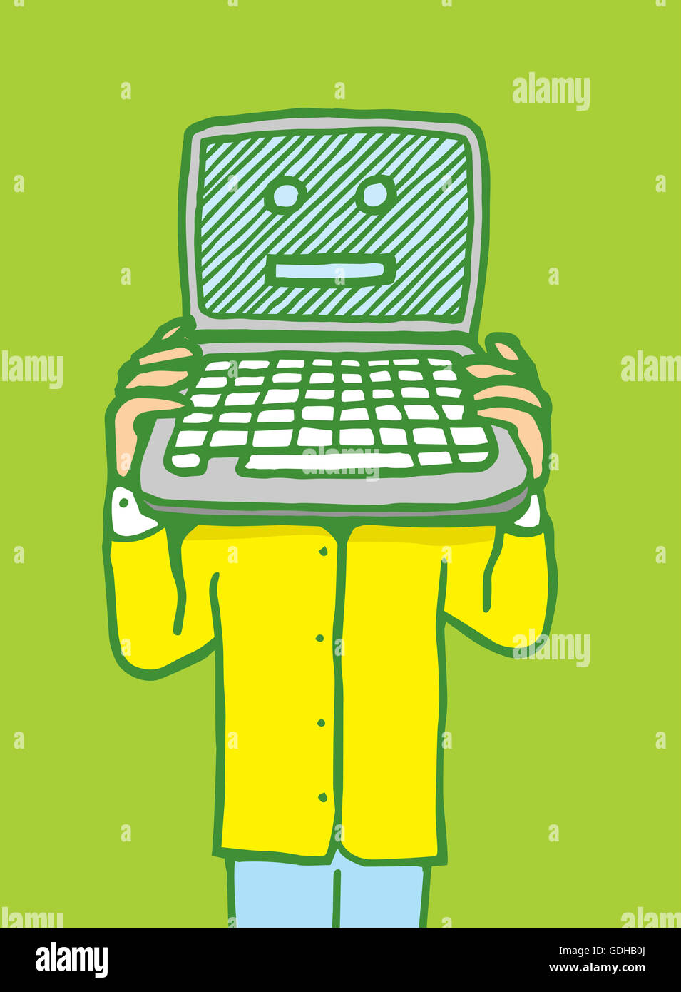 Cartoon illustration man holding laptop hi-res stock photography and ...