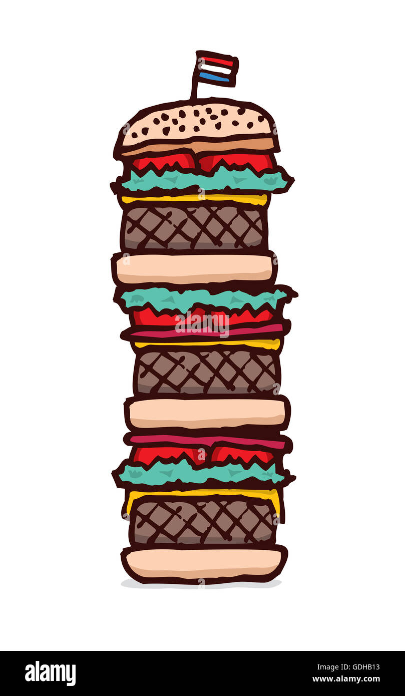 Cartoon illustration of a giant hamburger junk food Stock Photo - Alamy