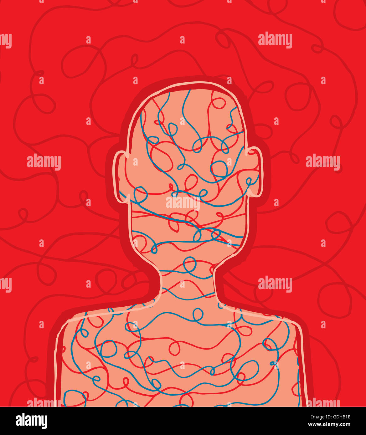 Cartoon illustration of a head with handwritten texture background ...