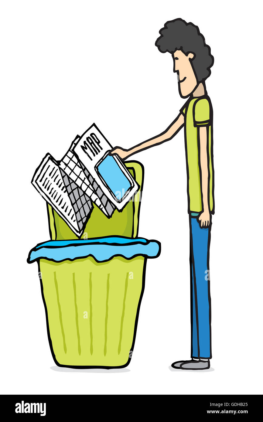 Cartoon illustration of a man getting ready for adventure with no ...