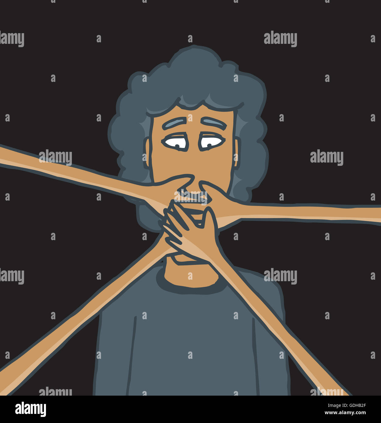 Cartoon illustration of hands censoring a man in the dark Stock Photo ...