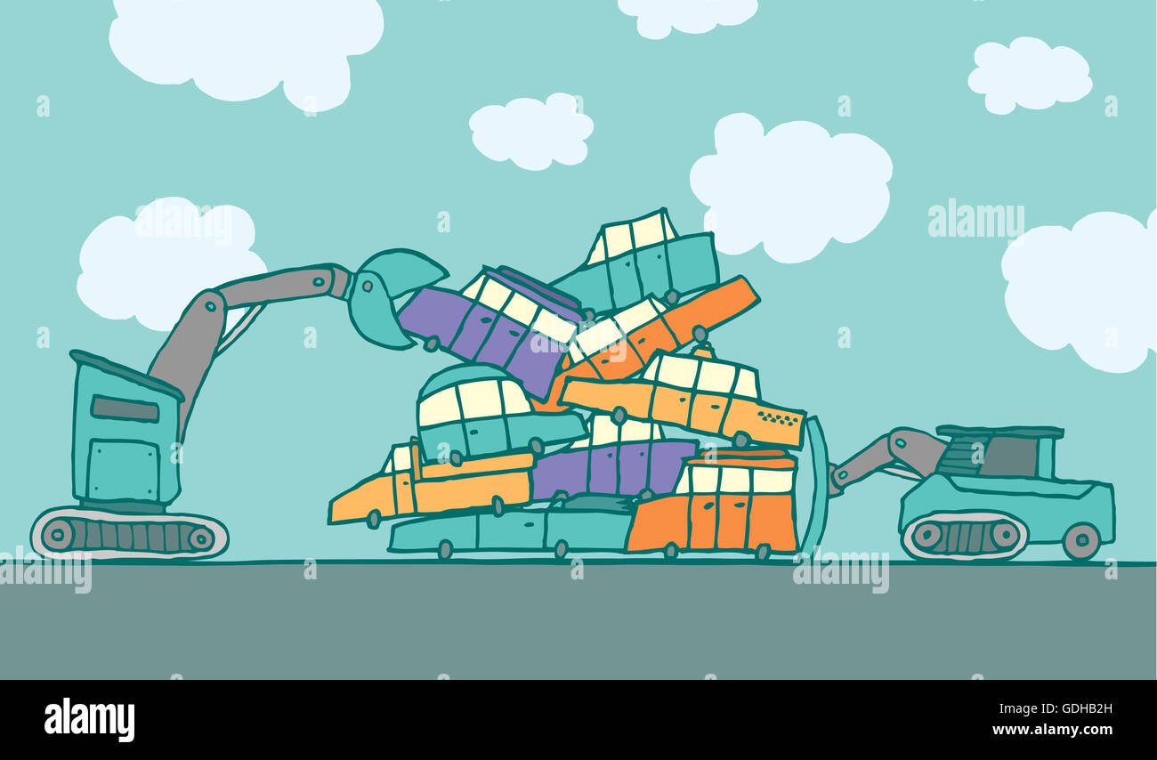 Cartoon illustration of service vehicles putting colors cars together ...