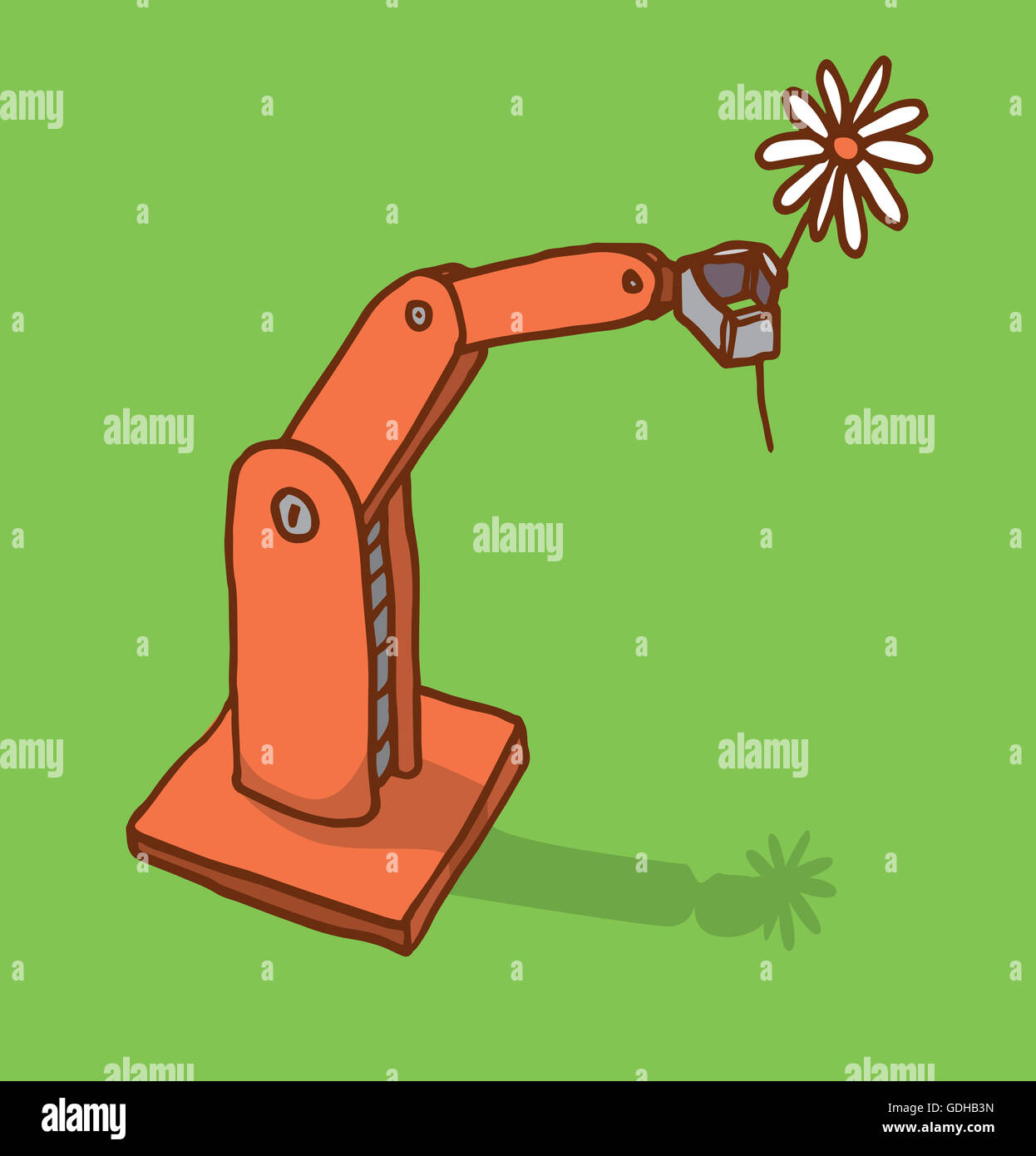 Cartoon illustration of a mechanic arm holding a flower Stock Photo - Alamy