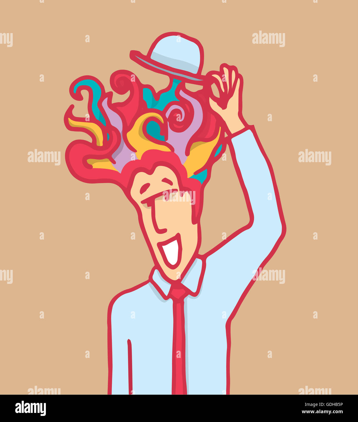 Man with colorful hair lifting his hat showing his creativity Stock ...