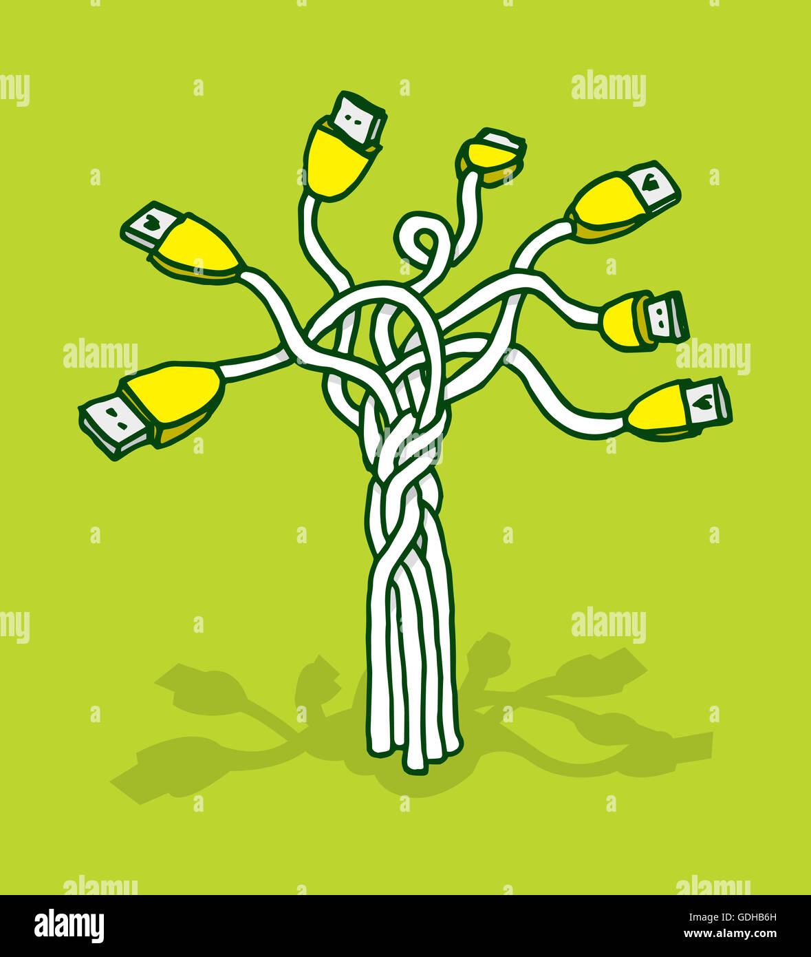 Tied up connections of usb cable plug Stock Photo - Alamy