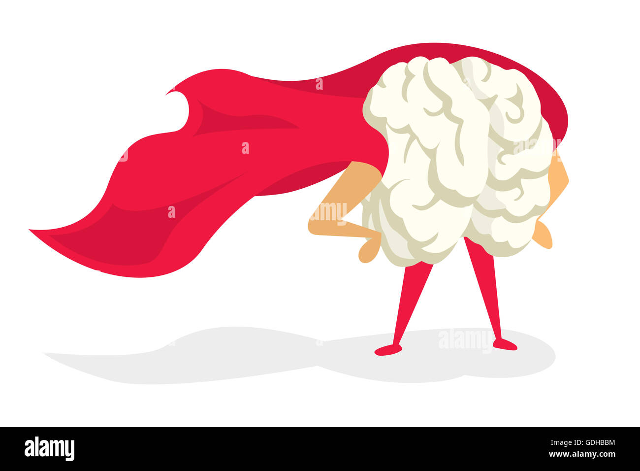 Cartoon illustration of brain super hero with cape Stock Photo - Alamy