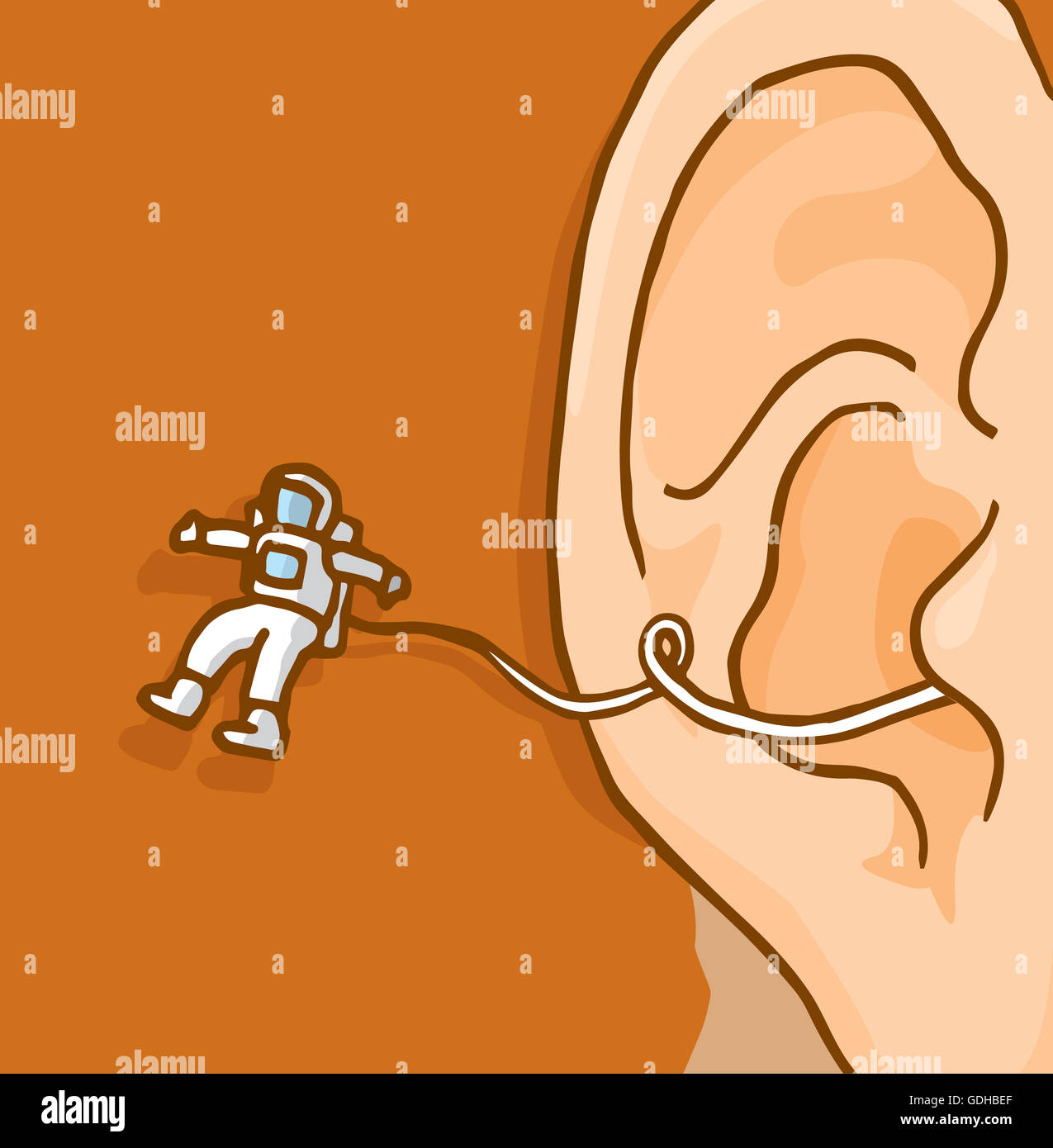 Cartoon illustration of astronaut exploring human mind Stock Photo - Alamy