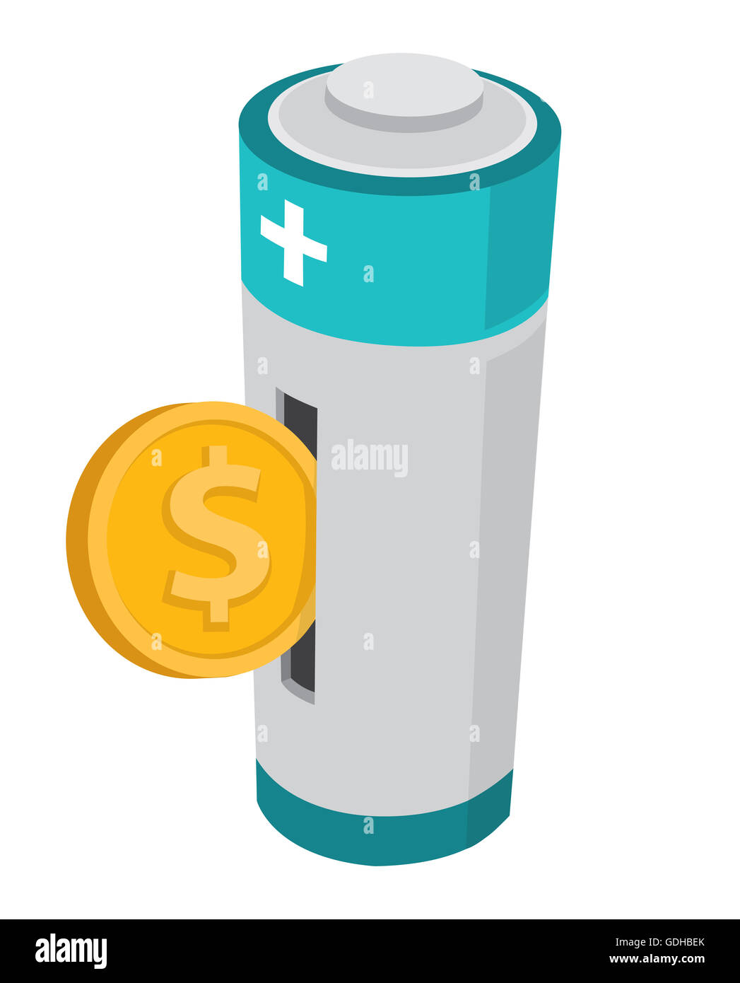 Cartoon illustration of coin entering into battery power Stock Photo ...