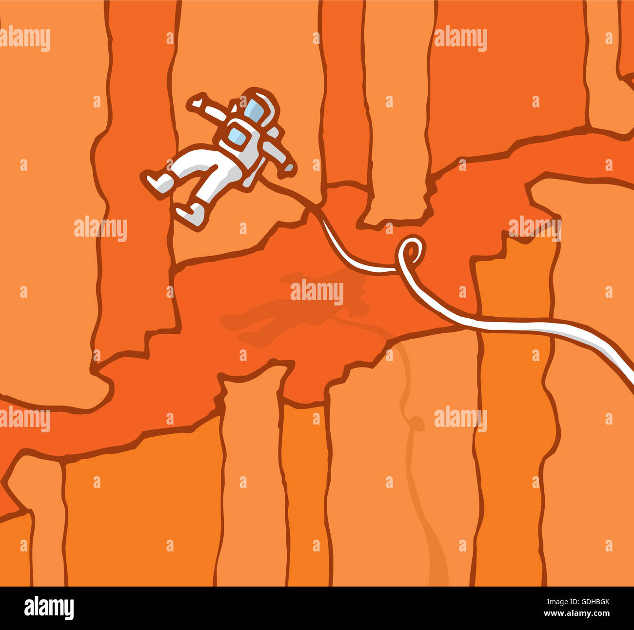 Cartoon illustration of flying astronaut exploring mars surface Stock ...