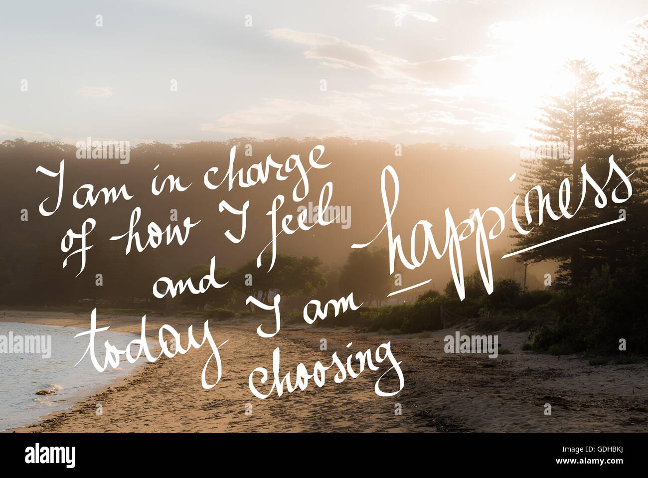 Today I Am Choosing Happiness message. Handwritten motivational text ...