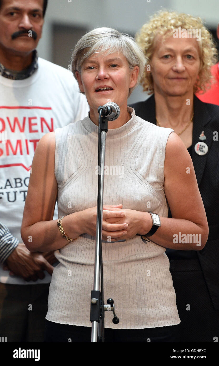 Labour MP Kate Green speaks on stage before Labour leadership contender ...