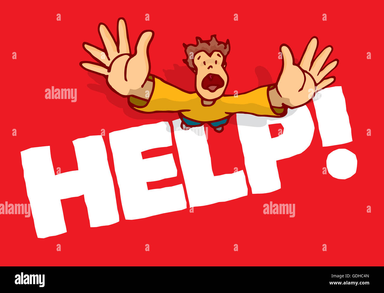 Cartoon illustration of man begging for help with open hands Stock ...