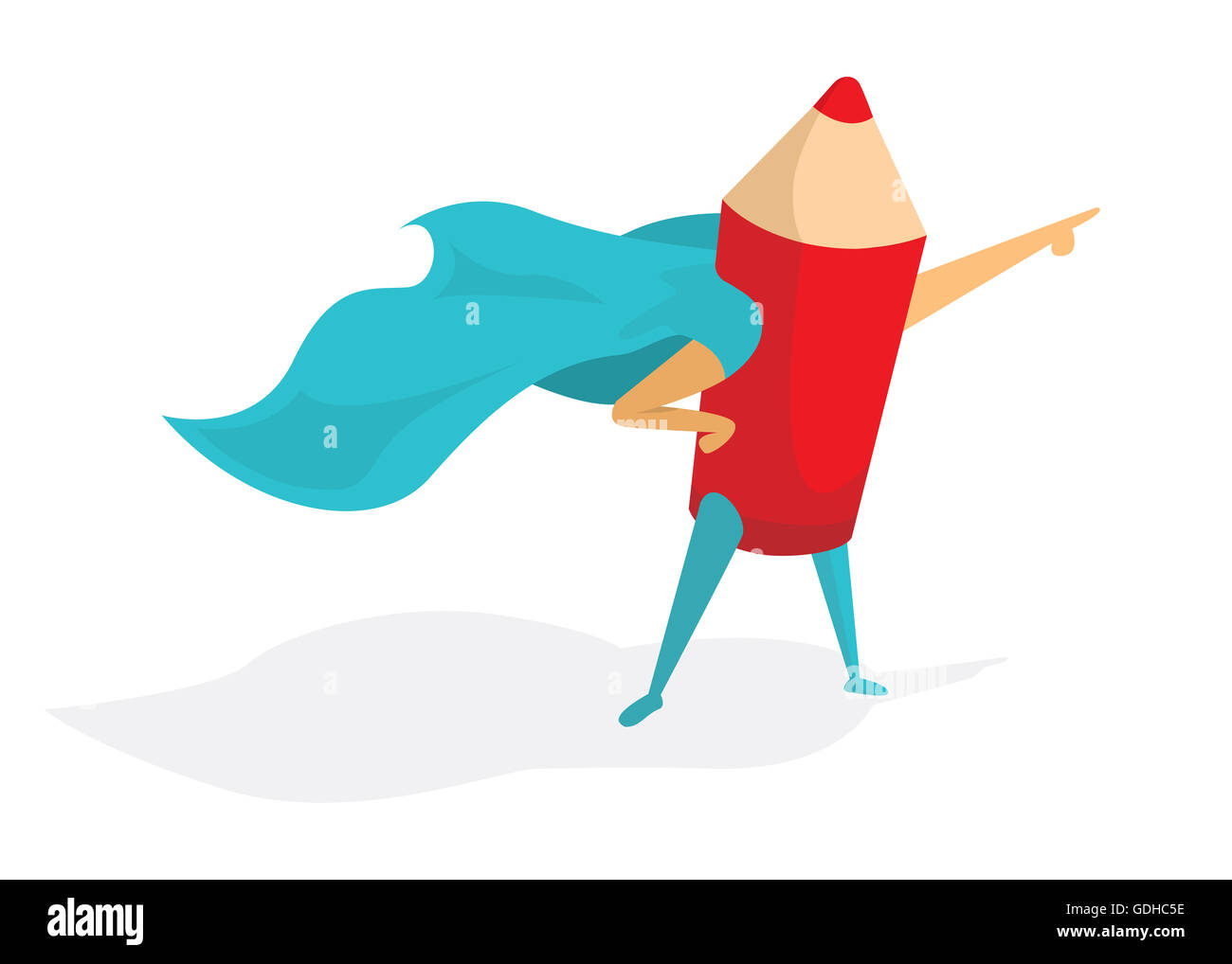 Cartoon illustration of super artist or pencil standing with hero cape ...