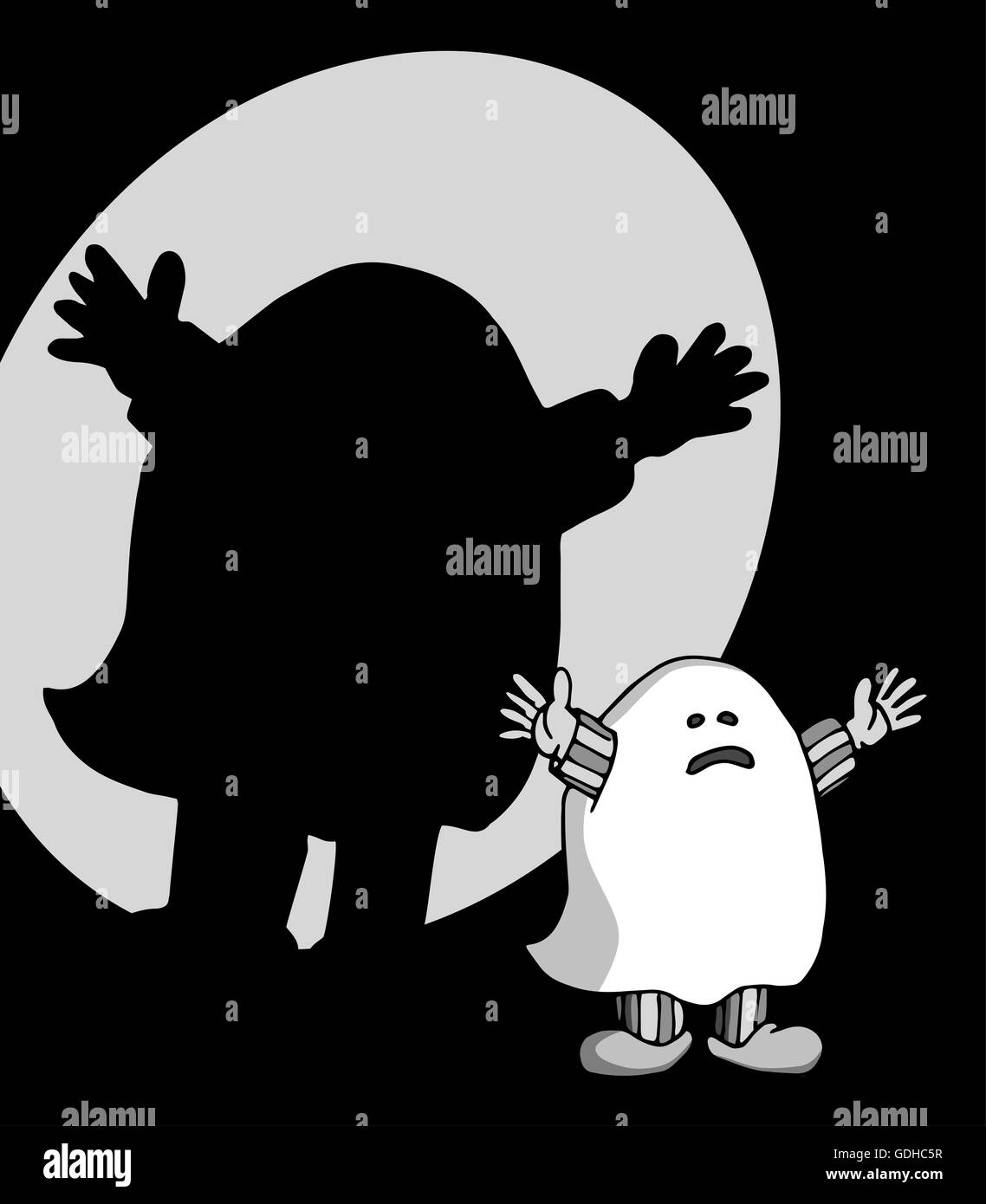 Cartoon illustration of spooky halloween ghost with shadow Stock Photo ...