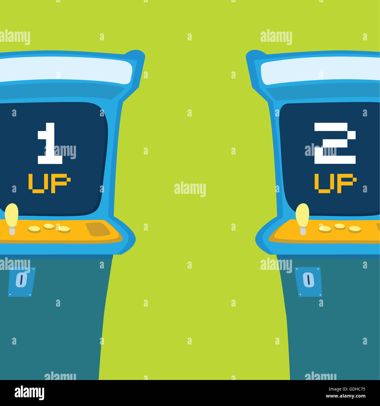 Cartoon illustration of two arcade game playing together Stock Photo ...