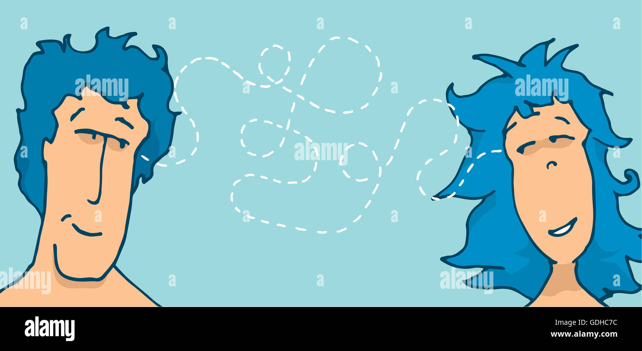 Cartoon illustration of cute couple sharing a complex look Stock Photo ...