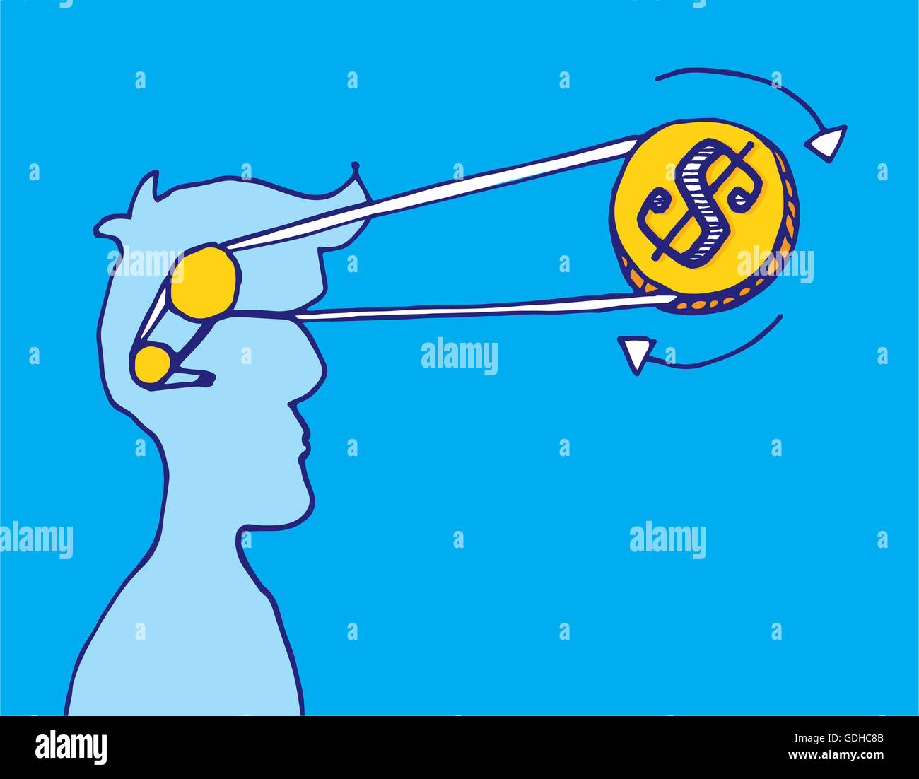 Cartoon illustration of coin or money spinning economic thoughts Stock ...