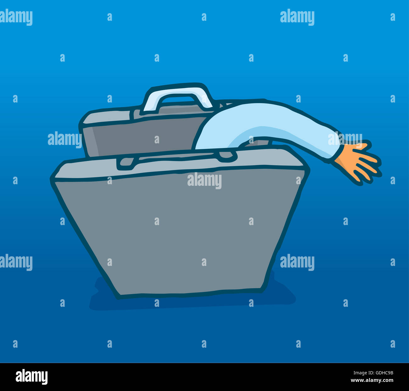 Cartoon illustration or business concept of workaholic arm emerging ...