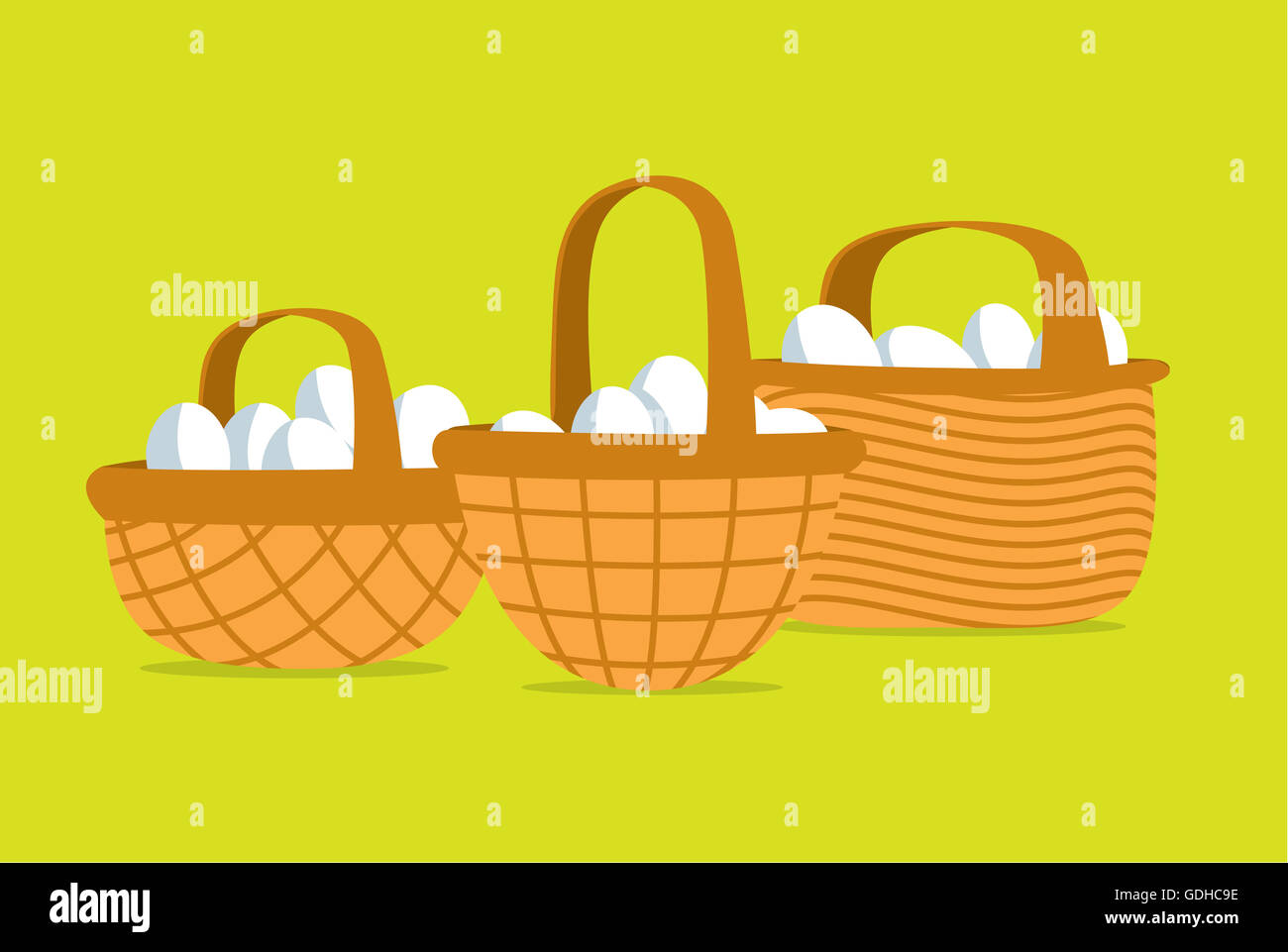 Cartoon illustration of many eggs put in different baskets Stock Photo ...