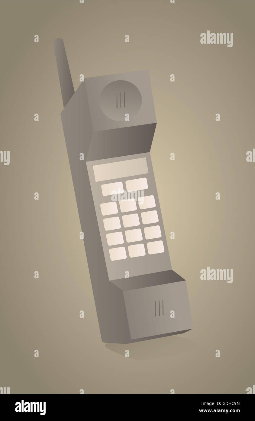 Cartoon illustration of mobile phone as antique technology on sepia ...