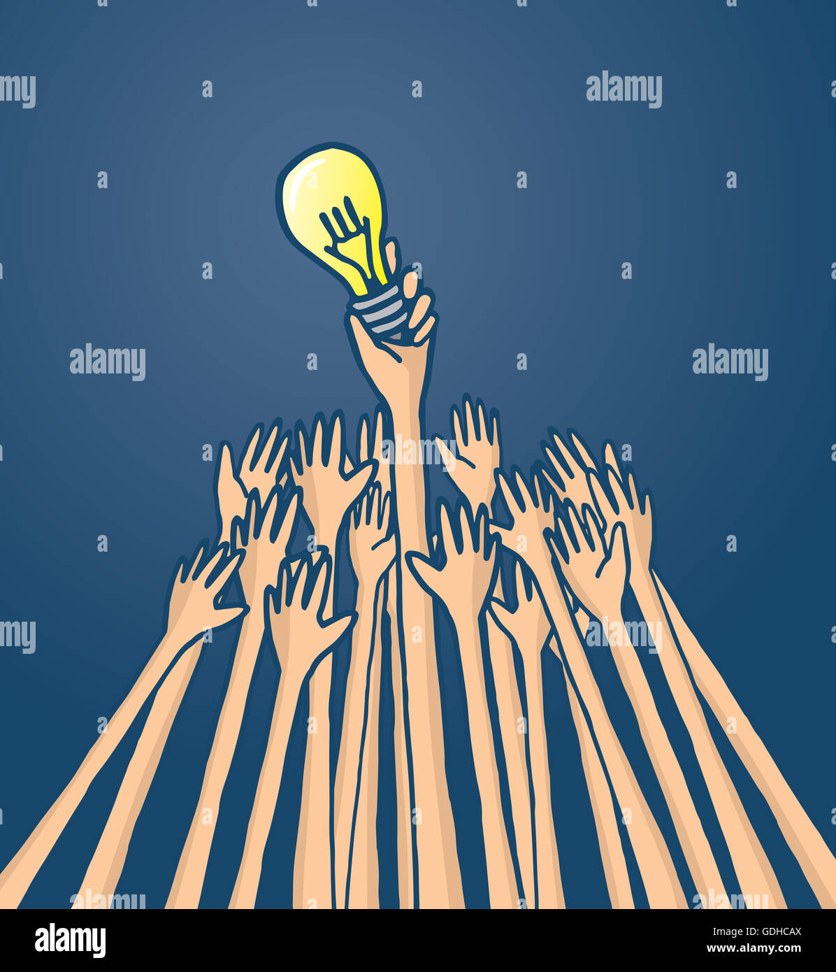 Cartoon illustration of competitors struggling for original idea or ...