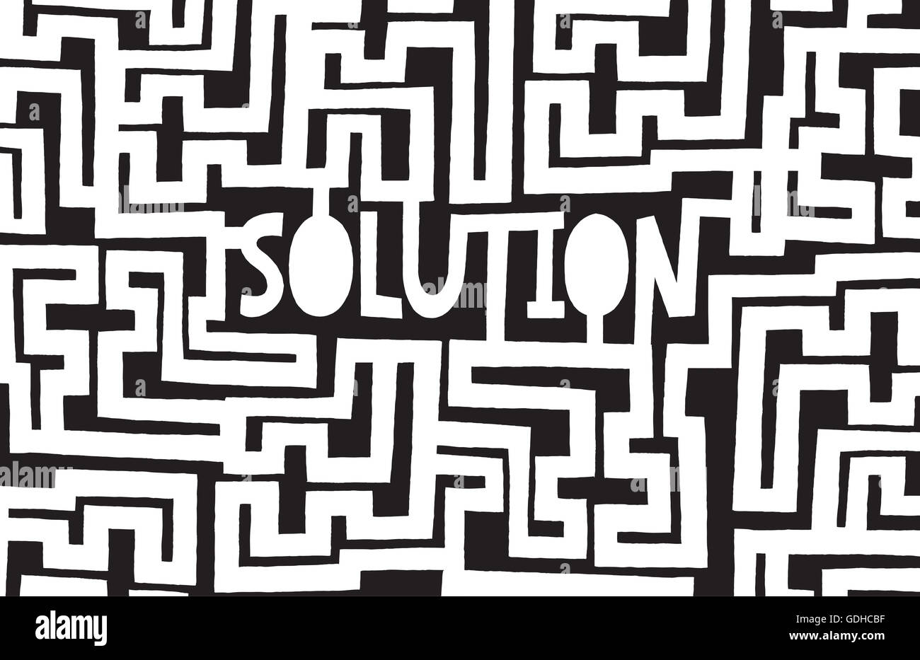 Cartoon illustration of complex maze to find a solution Stock Photo - Alamy